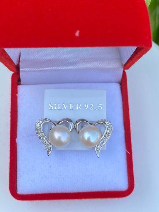 ต่างหูไข่มุกแท้ ตัวเรือนเงินแท้ silver92.5% มุกแท้ มีใบรับประกัน | Lazada.co.th