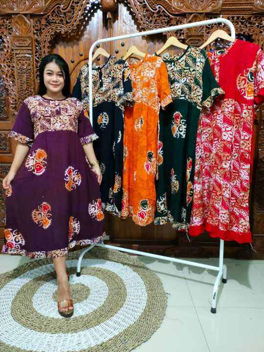 daster jumbo tangan pendek motif bunga abstak batik halus pekalongan ...