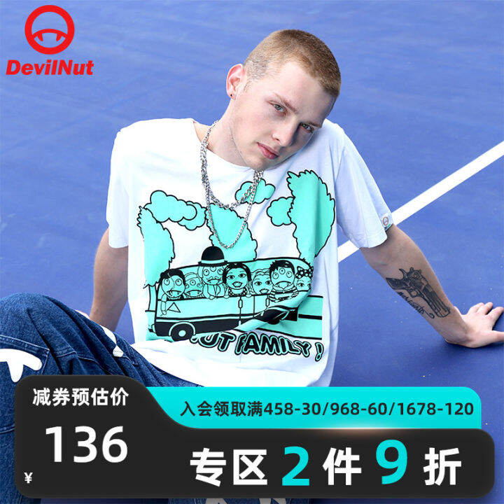 เสื้อยืดแขนสั้นพิมพ์ลายทรงหลวมสีดำสำหรับผู้ชายและผู้หญิงในฤดูใบไม้ผลิและฤดูร้อนแบรนด์แฟชั่นปีศาจ ...