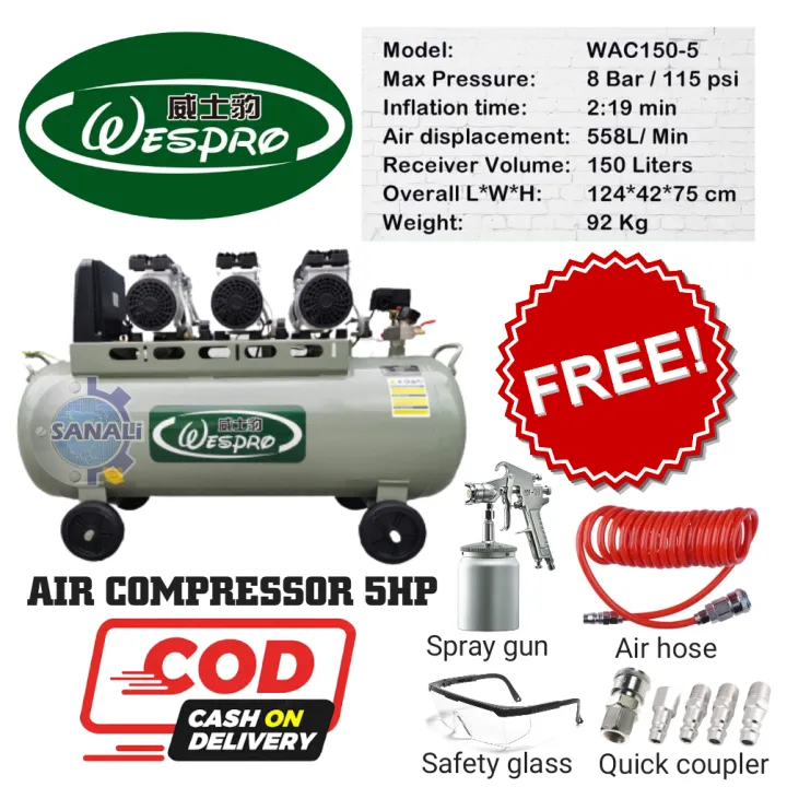 WESPRO 5HP Air Compressor Oil less & Silent type W/ FREEBIES | Lazada PH
