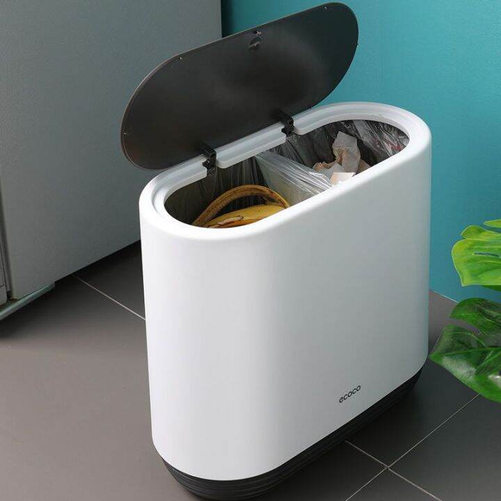 ECOCO 10L Press Type Trash Can with Cover Bathroom Kitchen Waterproof ...