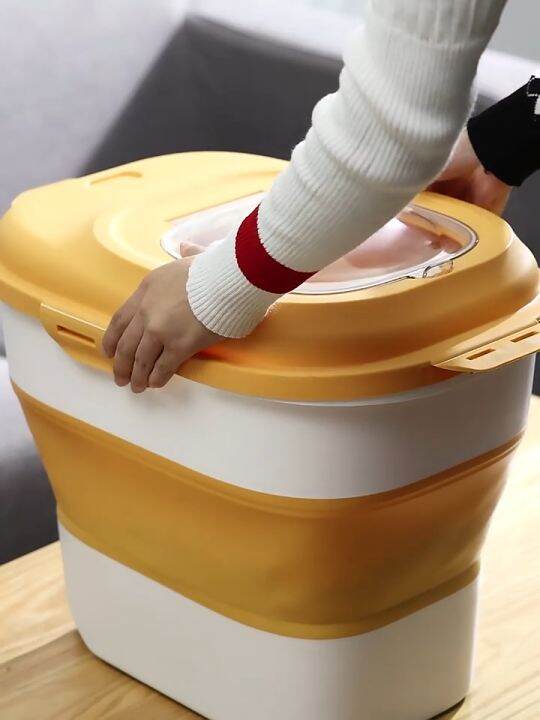 25KG Kitchen Rice Storage Bucket Foldable Rice Dispenser Storage Rice ...