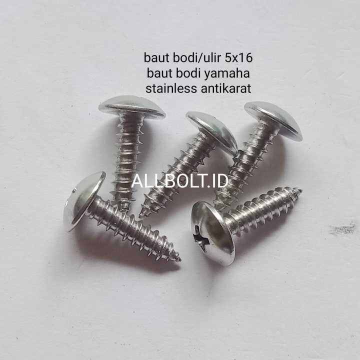 (paket 5pcs) baut ulir baut cacing Yamaha 5x16 stainless anti karat ...