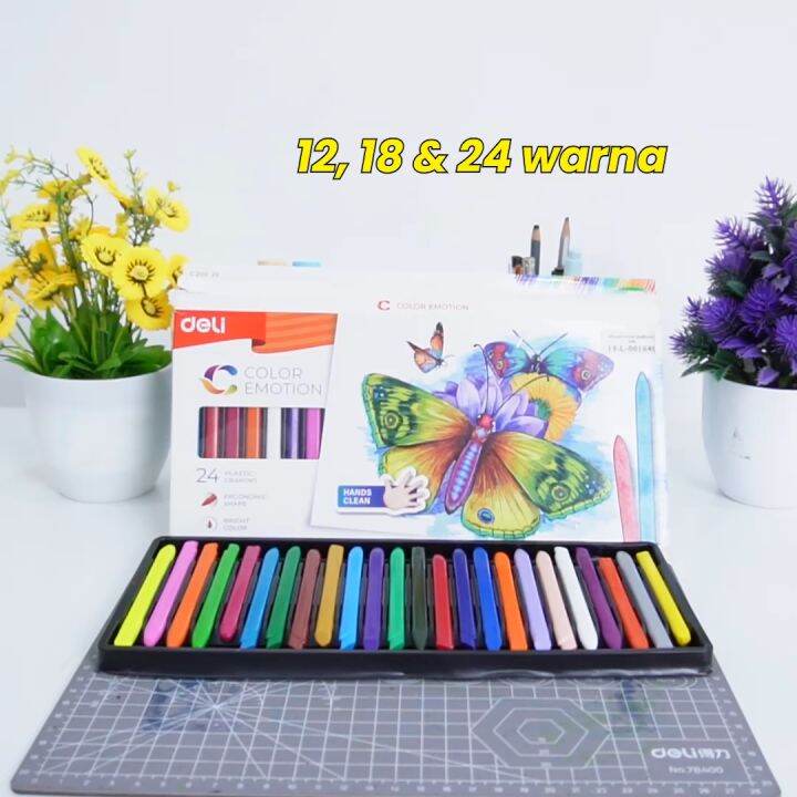 Deli Krayon Plastic 12/18/24 Warna Cerah Bentuk segitiga ergonomis ...