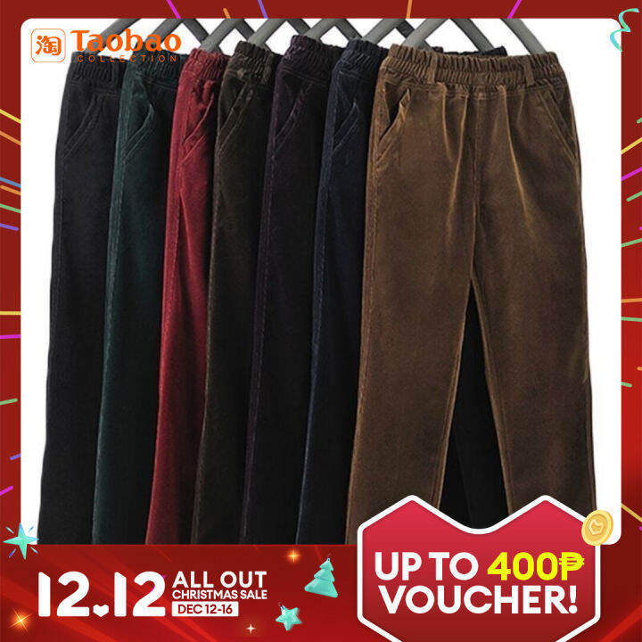 Winter Corduroy Fleece-Lined Non-Fleece Style Black & Warm Korean Style ...