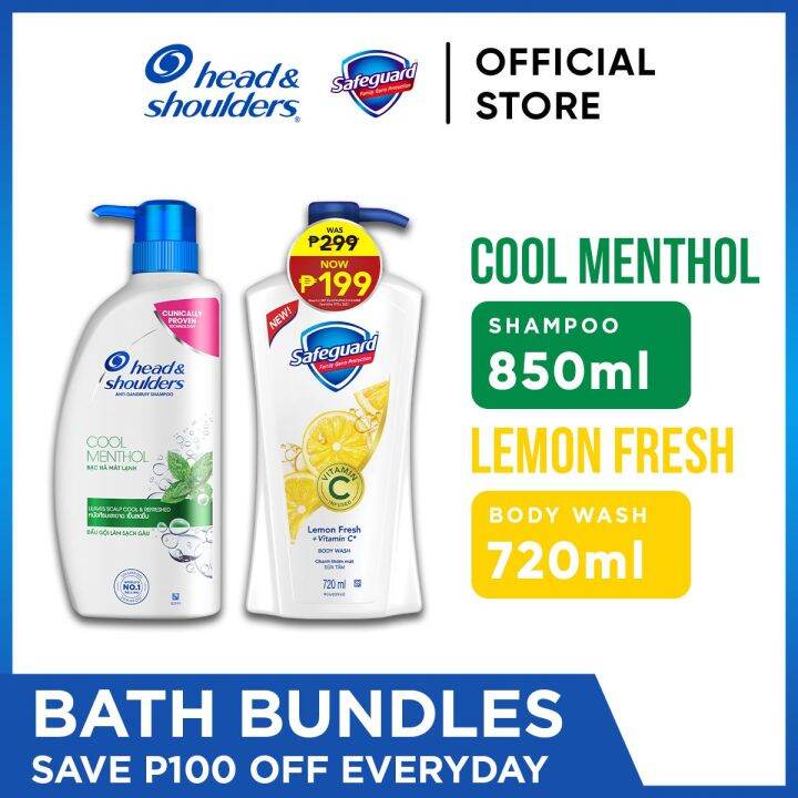 Head & Shoulders Cool Menthol 850mL Shampoo + Safeguard Lemon Fresh ...