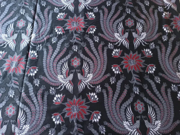 prd kain batik printing merah hitam motif batik burung cendrawasih ...