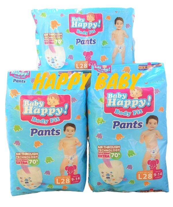 POPOK ANAK BAYI BABY HAPPY L28 BODY FIT PANTS AIR TECHNOLOGY DAYA SERAP DIAPERES 70% PAMPERS ...