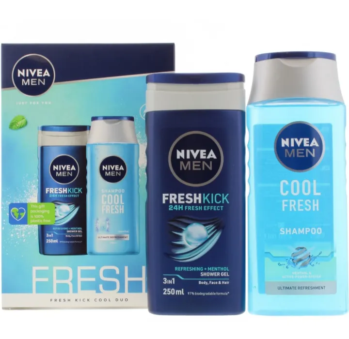 Nivea Men Fresh Kick Cool Duo Gift Set 250ml x 2 | Lazada PH