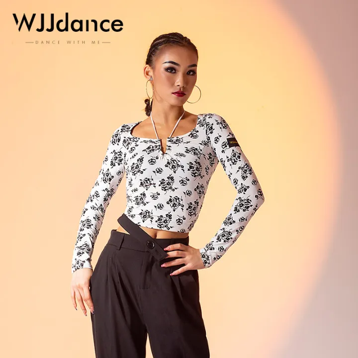 WJJdance Latin Dance Top ผู้หญิง2022ใหม่แขนยาวลึก V แหวนโลหะผูกคอ ...
