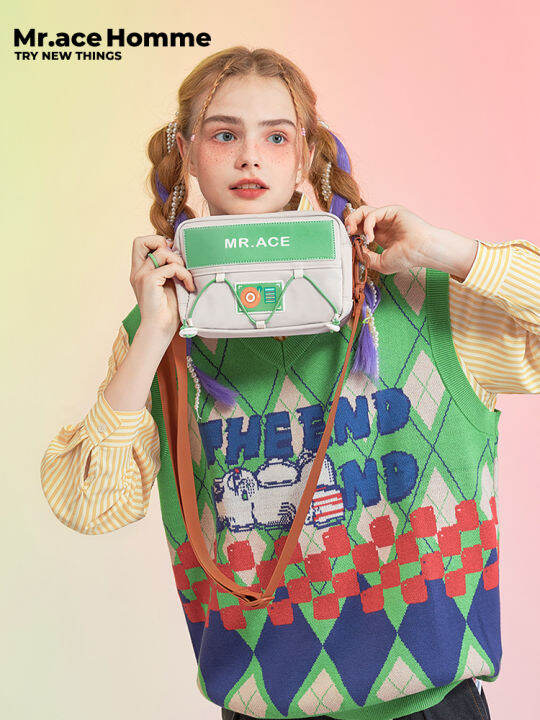 MRACE กระเป๋าแฟชั่นเกาะดนตรีกระเป๋าสะพายข้างออกแบบเฉพาะกลุ่มมีเชือกรูด ...