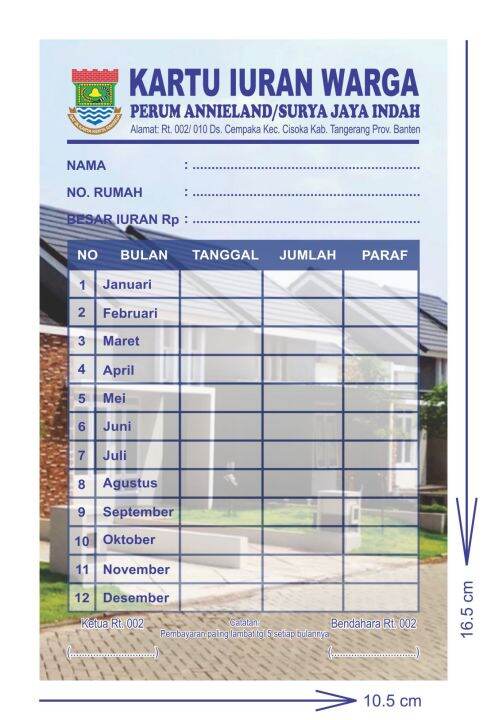 KARTU IURAN WARGA 1 PACK ISI 48 PCS CUSTOM NAMA ALAMAT DAN LOGO | Lazada Indonesia