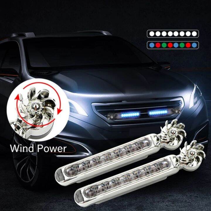 2PCS Wind Powered 8 LED Car Headlight DRL DayTime Running Light Light ...