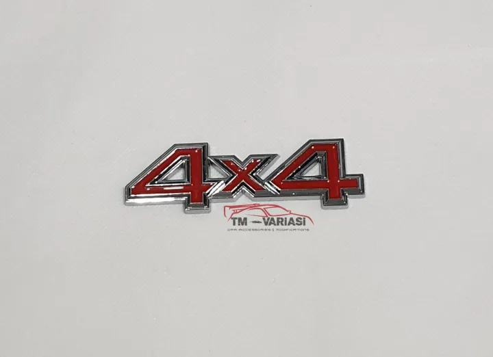 Emblem Logo Besi Tulisan 4x4 Merah Kombinasi Chrome Mengkilap | Lazada ...