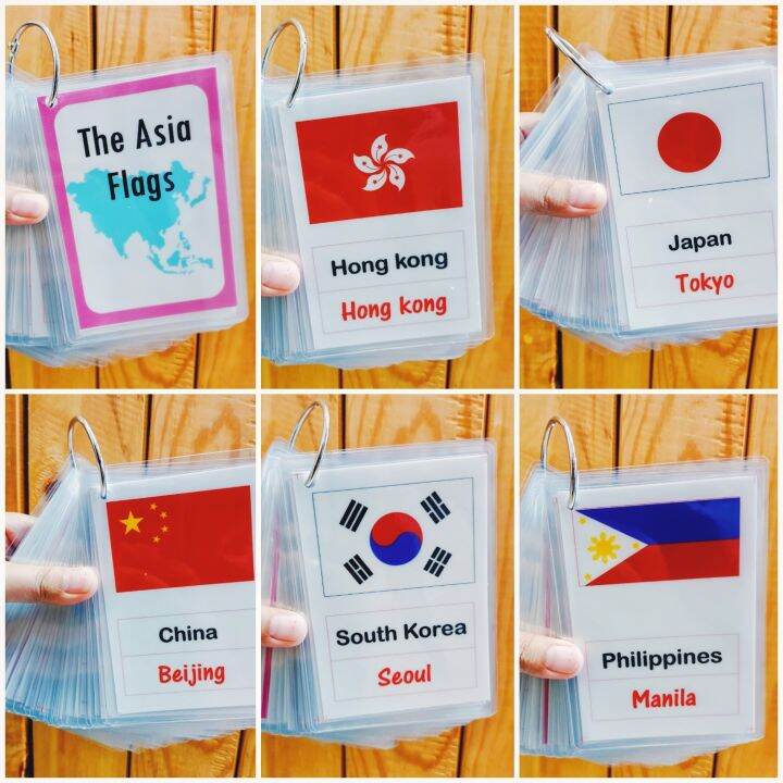 Asia Country Flags and capitals flashcards complete set 48 pcs size 3R ...
