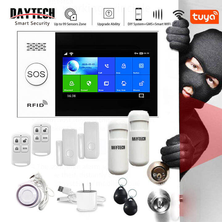 DAYTECH 4G SIM สัญญาณกันขโมย TUYA APP Wifi ชุดอุปกรณ์รักษาความปลอดภัยในบ้านอัจฉริยะ SOSกันขโมย ...