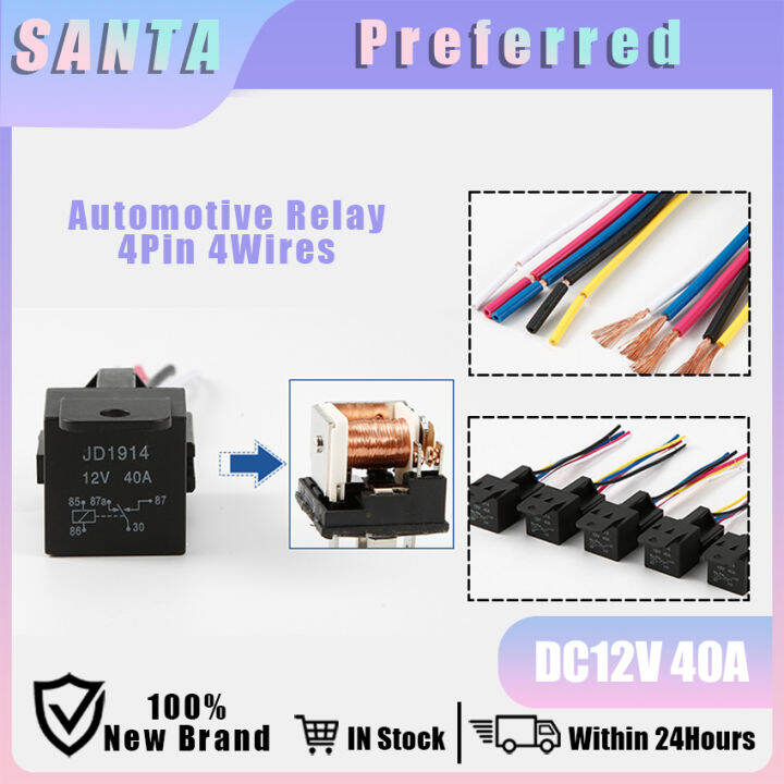 Universal 12V 40A Car Relay + Car Starter Relay Socket 4Pins DC Car ...
