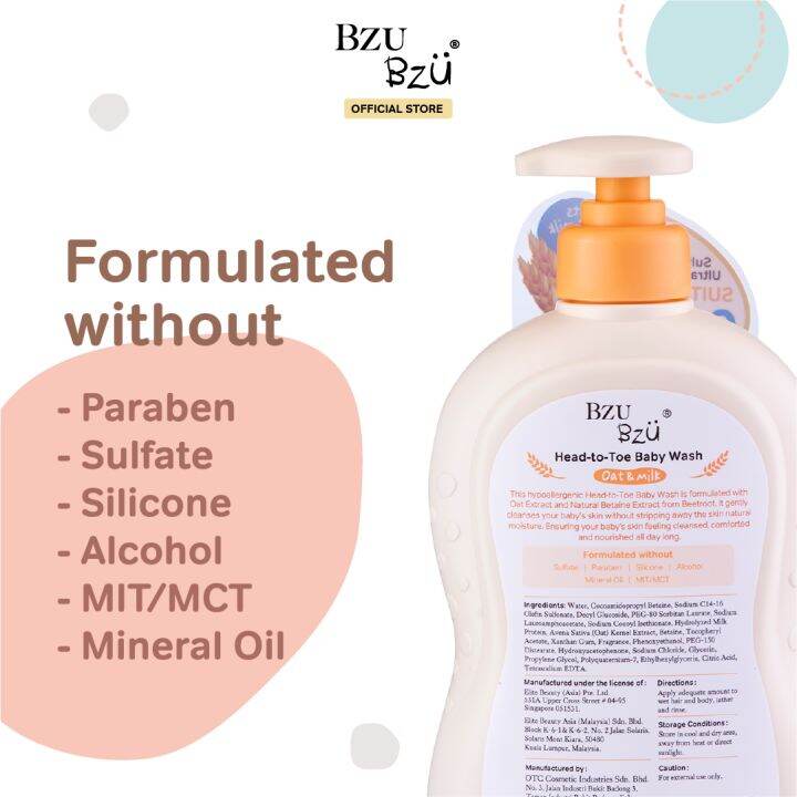 BZU BZU Head to Toe Baby Wash Duo Bundle (600ml x 2) | Lazada