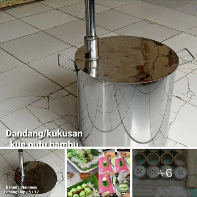 Kukusan/dandang mini kue putu bambu + cetakan 12 pcs + Sodokan Kayu 1 ...