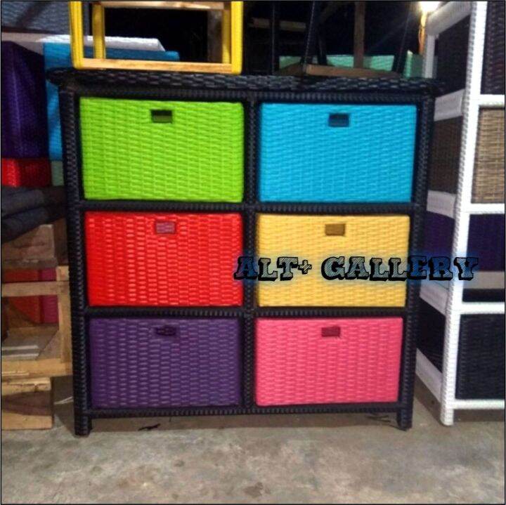 RAK ROTAN SINTETIS 6 KOTAK LACI SUSUN ATAS Murah / Buffet Rattan 2 ...