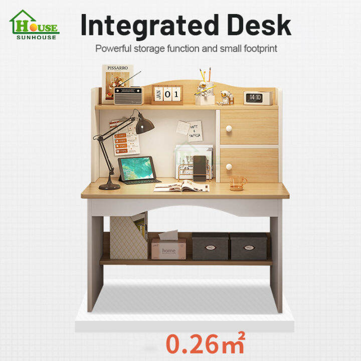 【Solid Wood】Multifunction Computer Desk Desktop Study Table with Drawer and Shelves Office ...