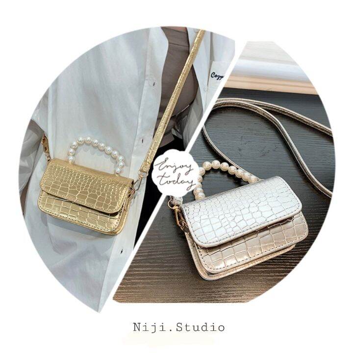 เก๋มาก~💗 L2-017 กระเป๋าจิ๋ว-กระเป๋าหนังสะพายข่้าง-กระเป๋าถือ กระเป๋าแฟชั่นเกาหลี ประดับด้วยมุก ...