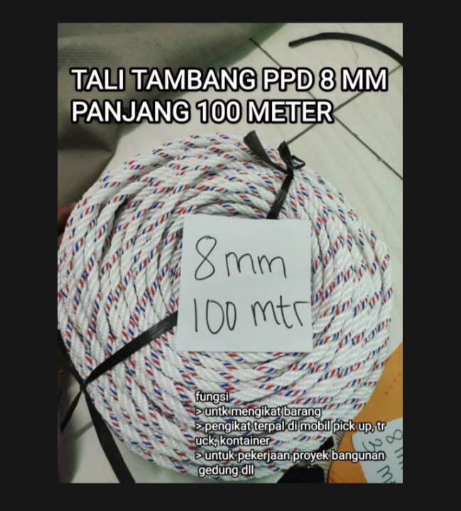 Tali Tambang ppd tebal 8mm bisa cod harga untuk 1 roll panjang 100 ...