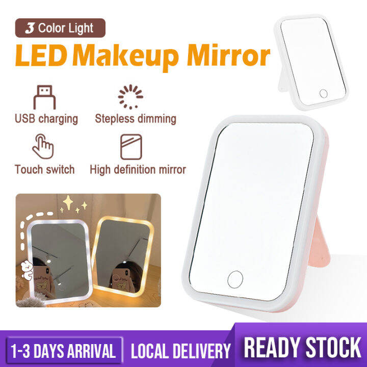 LED Makeup Mirror Touch Screen 3 Light Portable Standing Folding Vanity ...