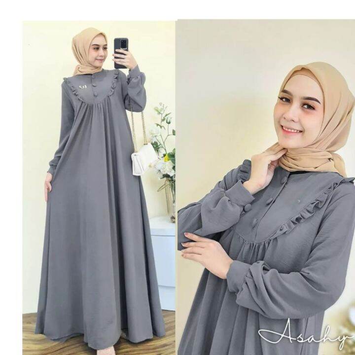 Asahy Dress Crinkle L - XXL / Gamis 2022 Modern Lebaran Mewah / Gamis Crinkel Terbaru 2022 ...