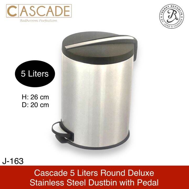 Cascade 5 Liters Round Deluxe High Quality Stainless Steel Dustbin With ...