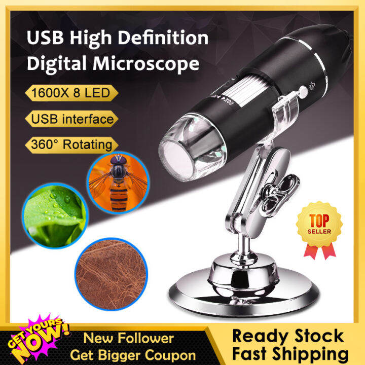 【Ready stock】1600X 8 LED USB Microscope Digital Electronic Magnifier HD ...
