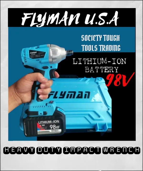 HEAVY DUTY CORDLESS IMPACT WRENCH FLYMAN USA 98VF/ ORIGINAL CORDLESS ...