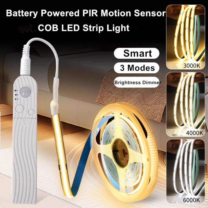 Angelila Angelila USB Battery Powered 5V COB LED Strip Light with PIR Motion Sensor White 3000K ...