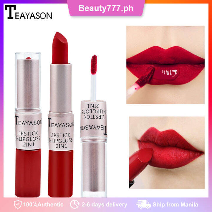 2 in 1 Double Head Matte Lipstick Liquid Set Waterproof Silk Velvet Lip ...