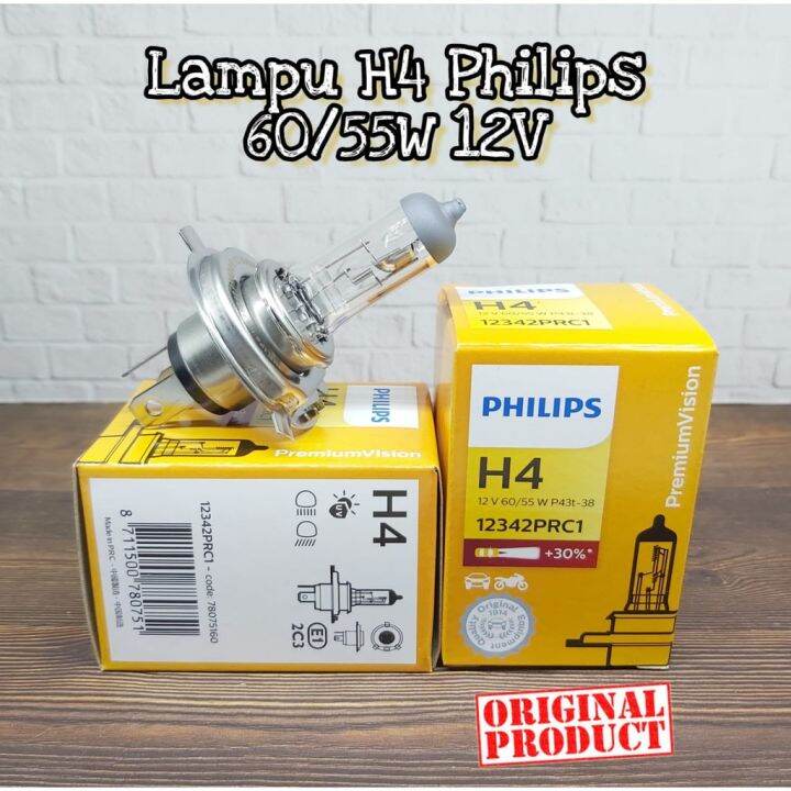 Lampu mobil bohlam lampu halogen Philips H4 60/55W 12V harga satuan ...
