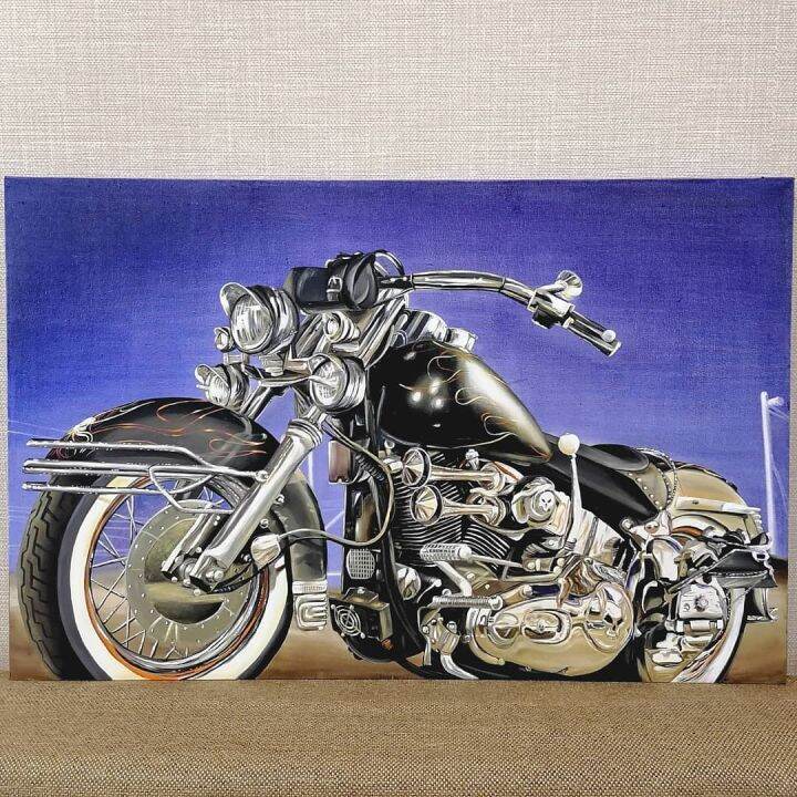 lukisan cetak motor Harley Davidson plus bingkai ukuran 65×45 | Lazada ...