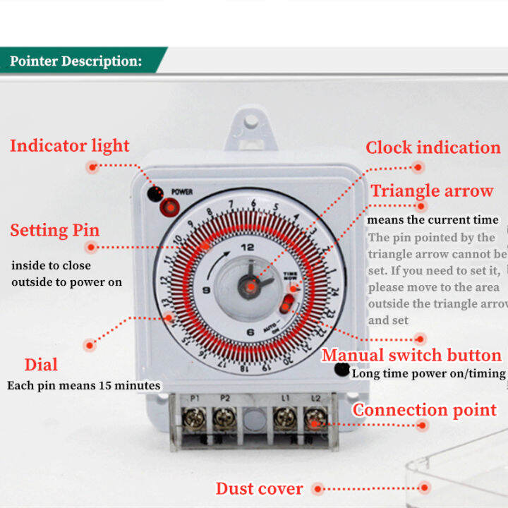 24 Hour Chronometry Timer Mechanical Time Switch Time Relay AC 220-240V ...