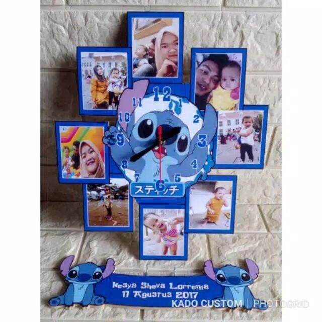 Jam dinding pigura foto karakter stitch gift hadiah kado custom ultah ...