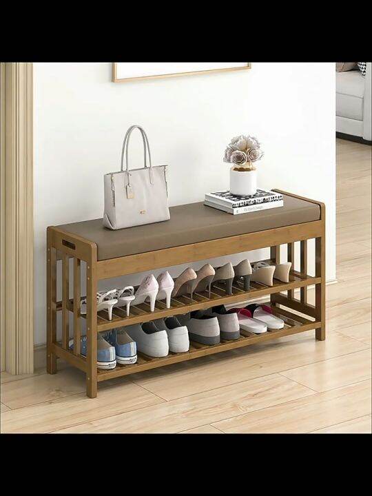(Ready stock)Bamboo Shoe Changing Bench With Shoe Storage Shoe Rack ...