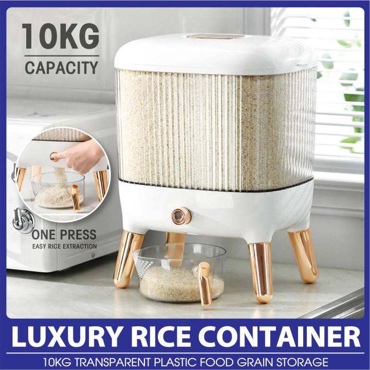 EMBRACE PH 10KG Luxury Rice Dispenser Plastic Rice Storage Transparent ...