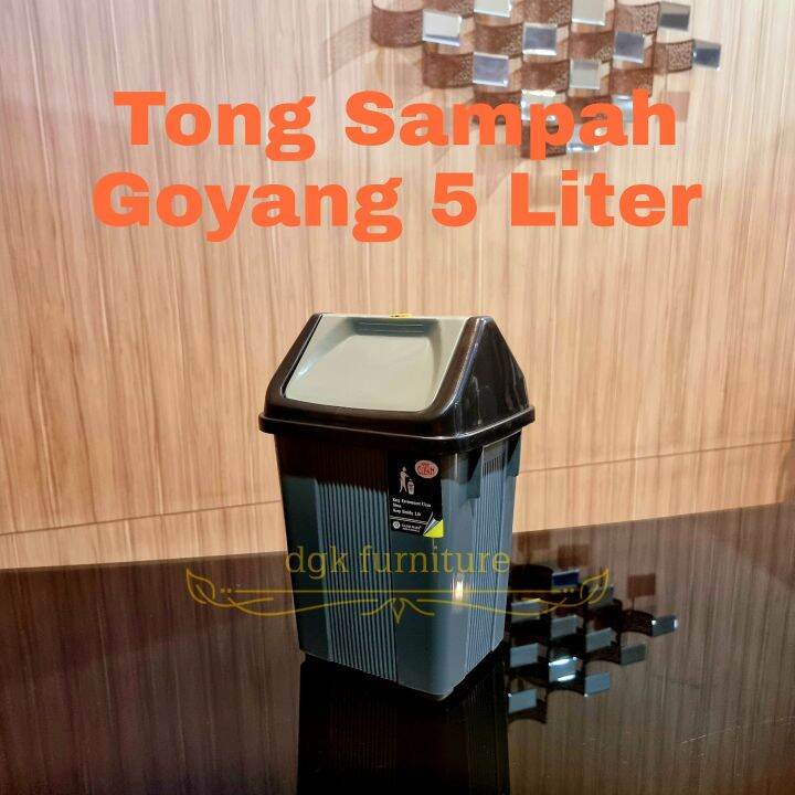 Tong Tempat Keranjang Sampah Goyang Dorong Bertutup Tutup Segi Plastik Kecil Mini 5 L 5L 5 Liter ...