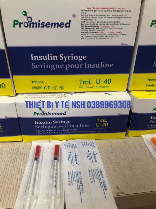 [NẮP ĐỎ- HỘP 100C] Bơm kim tiêm Tiểu Đường Insulin PROMISEMED 1ml 40u ...