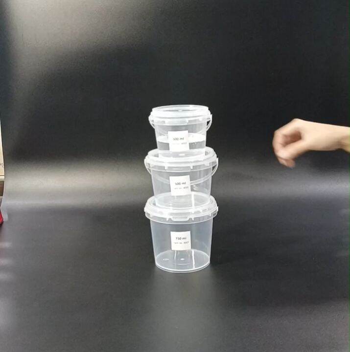 FUHO Clear Plastic Food Bucket with Lid & Handle, 10pcs #6003 (300ml ...