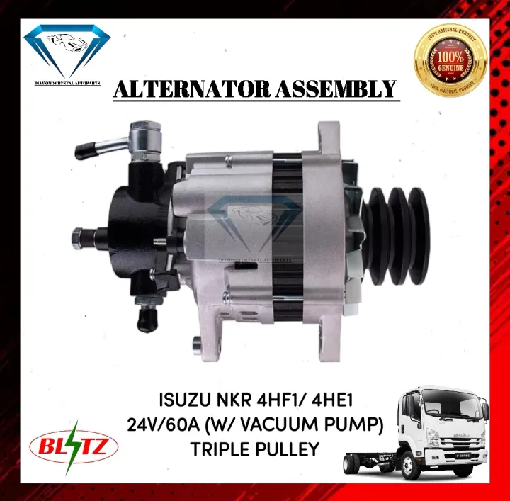 ALTERNATOR ASSEMBLY ISUZU NKR 4HF1 / 4HE1 / 4HG1 / 4HJ1 24V/60A WITH VACUUM PUMP TRIPLE PULLEY ...