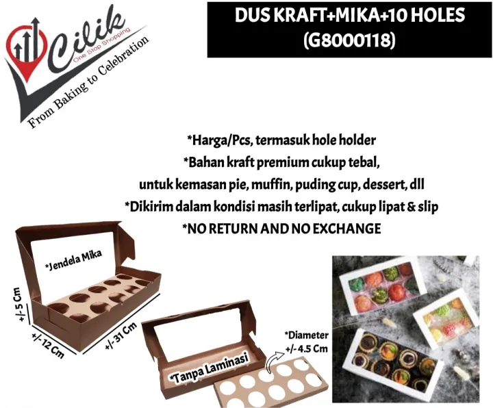 dus box kemasan kraft mika hole 10 packaging pie muffin puding kue ...