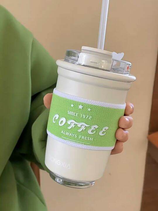 Retro Double Drink Portable Office Water Cup 400ML Tumbler Thermos Stainless Steel Vacuum ...