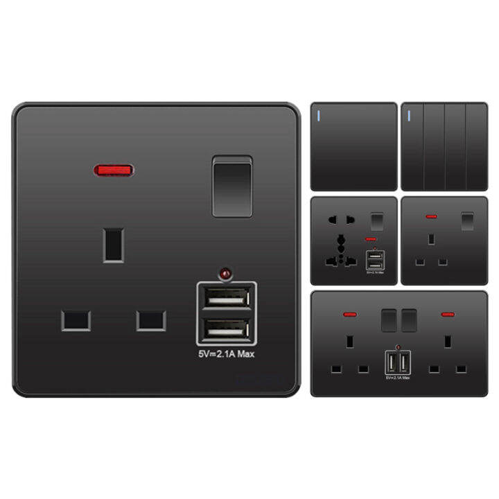 LSG Universal Wall Socket With Indicator light switch Black PC Flame ...