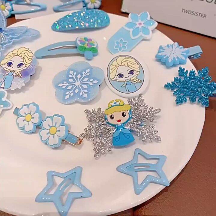14pcs/Set Frozen Hair Clip Set Elsa Princess Bangs Hair Cute Princess ...