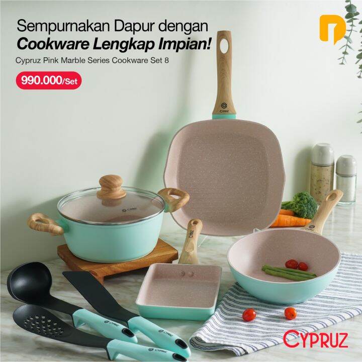 set peralatan masak lengkap Cypruz Pink Marble Series Cookware Set 8 | Lazada Indonesia