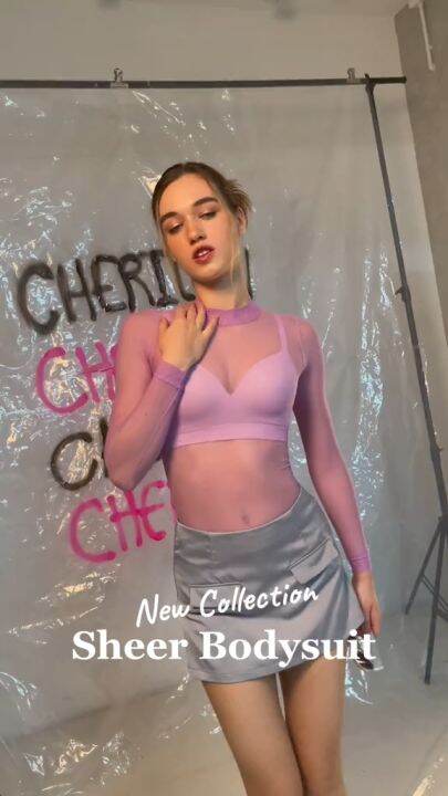 CHERILON Bodysuit เชอรีล่อน บอดี้สูท ซีทรู คอเต่า แขนยาว ผ้าตาข่าย โปร่งบางใส ยืดหยุ่น นุ่ม ใส่ ...